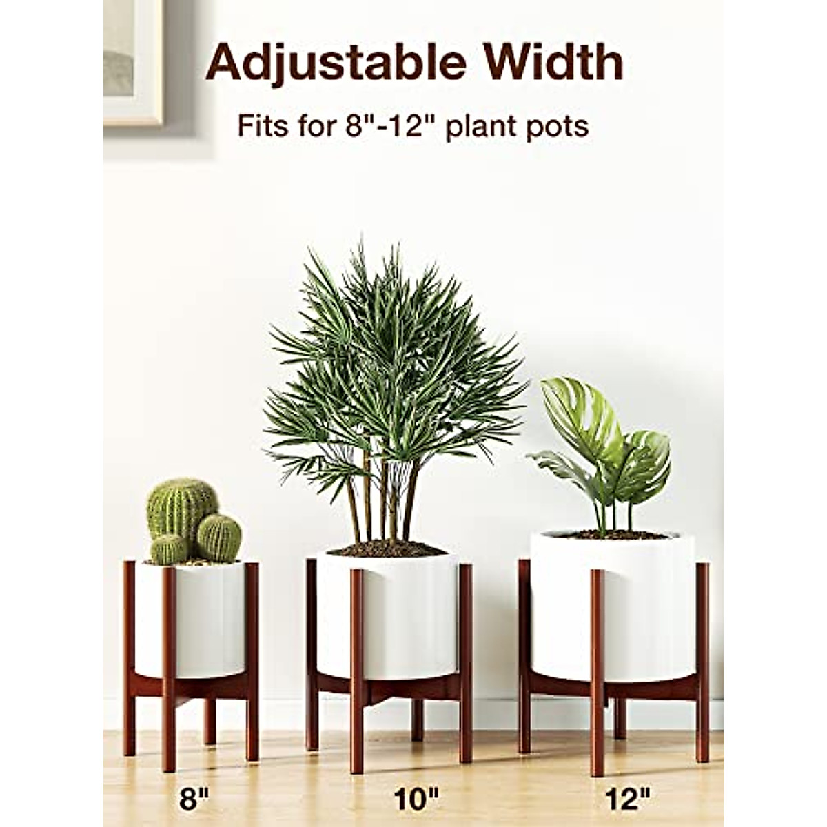 MUDEELA Adjustable Plant Stand Indoor, Bamboo Plant Stand 8 to 12 Inches, Single Floor Plant Stand for Indoor Plants, Bamboo Dark Brown Planter Stand for Indoor Plants, Pot Plant Not Included