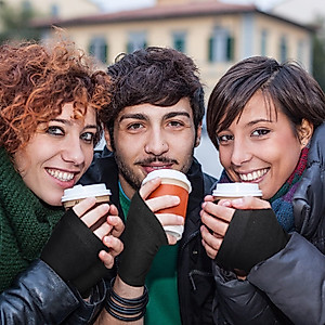 3 Pairs Fingerless Warm Gloves with Thumb Hole Cotton Half Fingerless Driving Gloves Knit Mittens for Men, Women (Black)