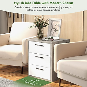 Giantex 3 Drawer Dresser, 26" Tall Wood Drawer Chest Dresser Cabinet with Storage & Gray Grain, Storage Cabinet, Nightstand for Living Room, Bedroom, Hallway, Entryway