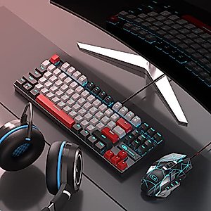 MageGee 75% Mechanical Gaming Keyboard with Blue Switch, LED Blue Backlit Keyboard, 87 Keys Compact TKL Wired Computer Keyboard for Windows Laptop PC Gamer - Grey/Black