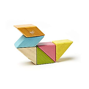 6 Piece Tegu Pocket Pouch Prism Magnetic Wooden Block Set, Tints