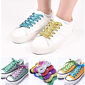 Santimon Metallic Glitter Flat shoelaces Colorful Fashion 2 pairs for Canvas Sneaker Athletic Shoes Light Gold 51"