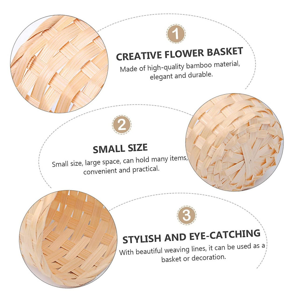 Toyvian 5pcs Woven Basket Storage Basket Woven Bucket Rattan Makeup Basket Small Wicker Baskets Flower Seagrass Belly Basket Wood Chip Basket Woven Cube Candy Bowl Wooden Doll House Round