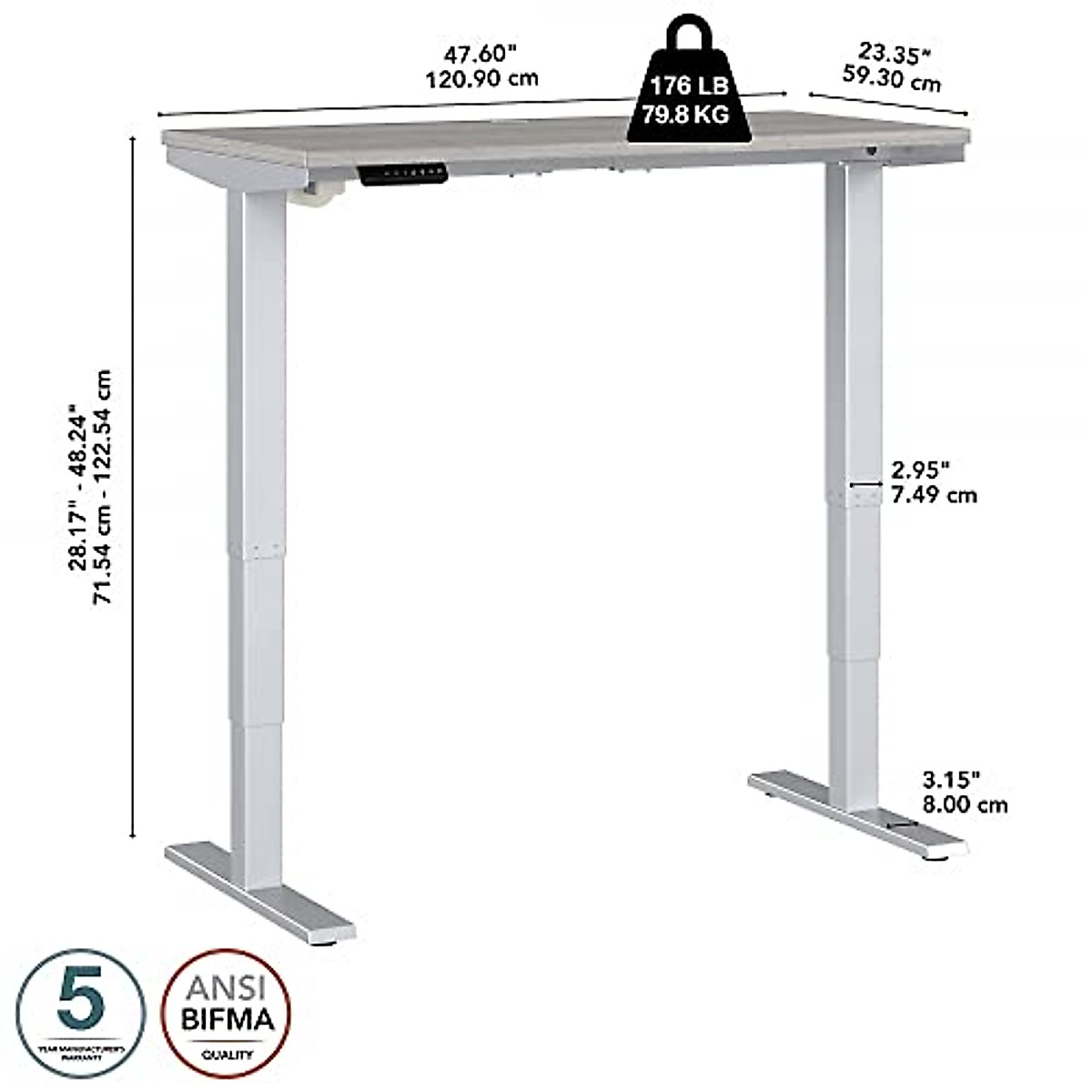 Bush Business Furniture Move 40 Series Height Adjustable Desk, 48W x 24D, Platinum Gray