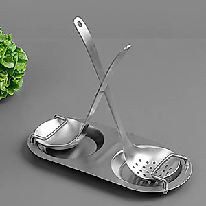 Zerodeko Stainless Steel Spoon Rack Convenient Spoon Rack Countertop Ladle Rest Kitchen Scoop Rack Wear-resistant Scoop Holder Soup Ladle Rack Drip Catcher Storage Accessories