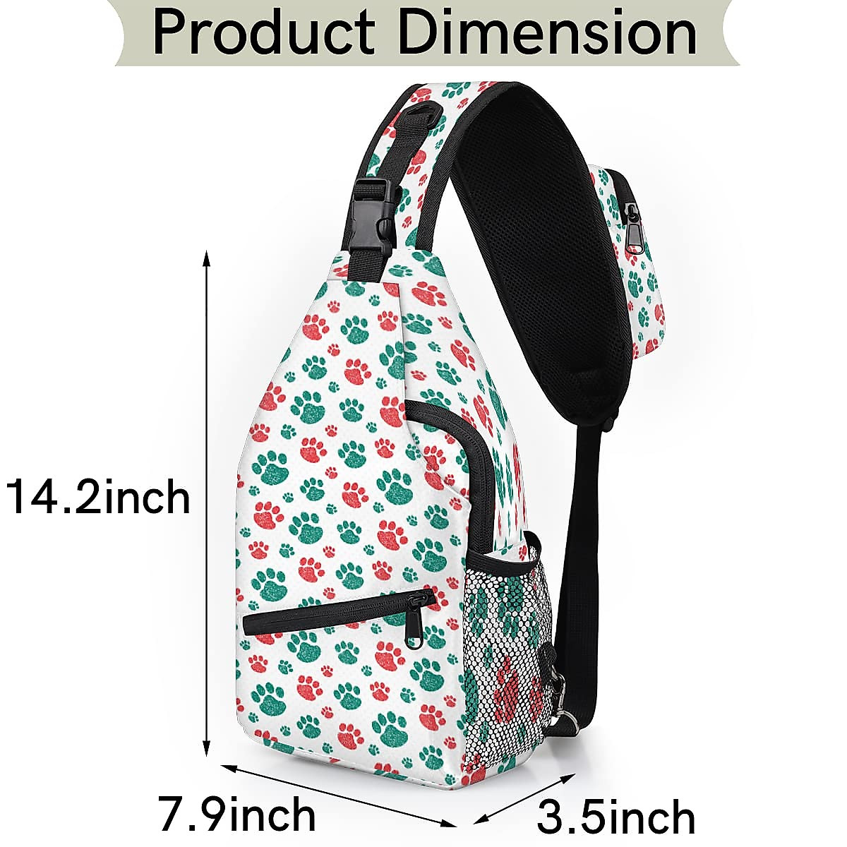 Mularoka Polka Dots Paw Sling Bag Crossbody Sling Backpack for Women Men, Pawprints Travel Hiking Chest Bag Daypack Small Cross Body Sling Bags