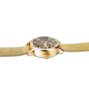 FORSINING Steampunk Watches Women's Skeleton Watch Golden Mechanical Watch for Women Minimalist Retro Design Staempunk Mechanical Skeleton Wrist Watch Transparent