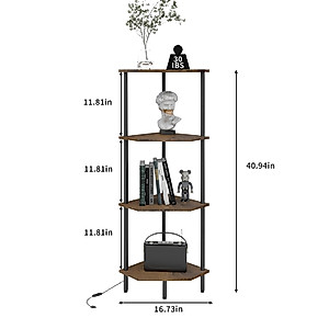 4 Tier Corner Shelf with LED Light,Tall Corner Wall Shelf, Display Shelf,Narrow Bookshelf,The Classic Combination of Rustic Brown and Black Standing Shelf,Suitable for Bedroom,Living Room,Kitchen