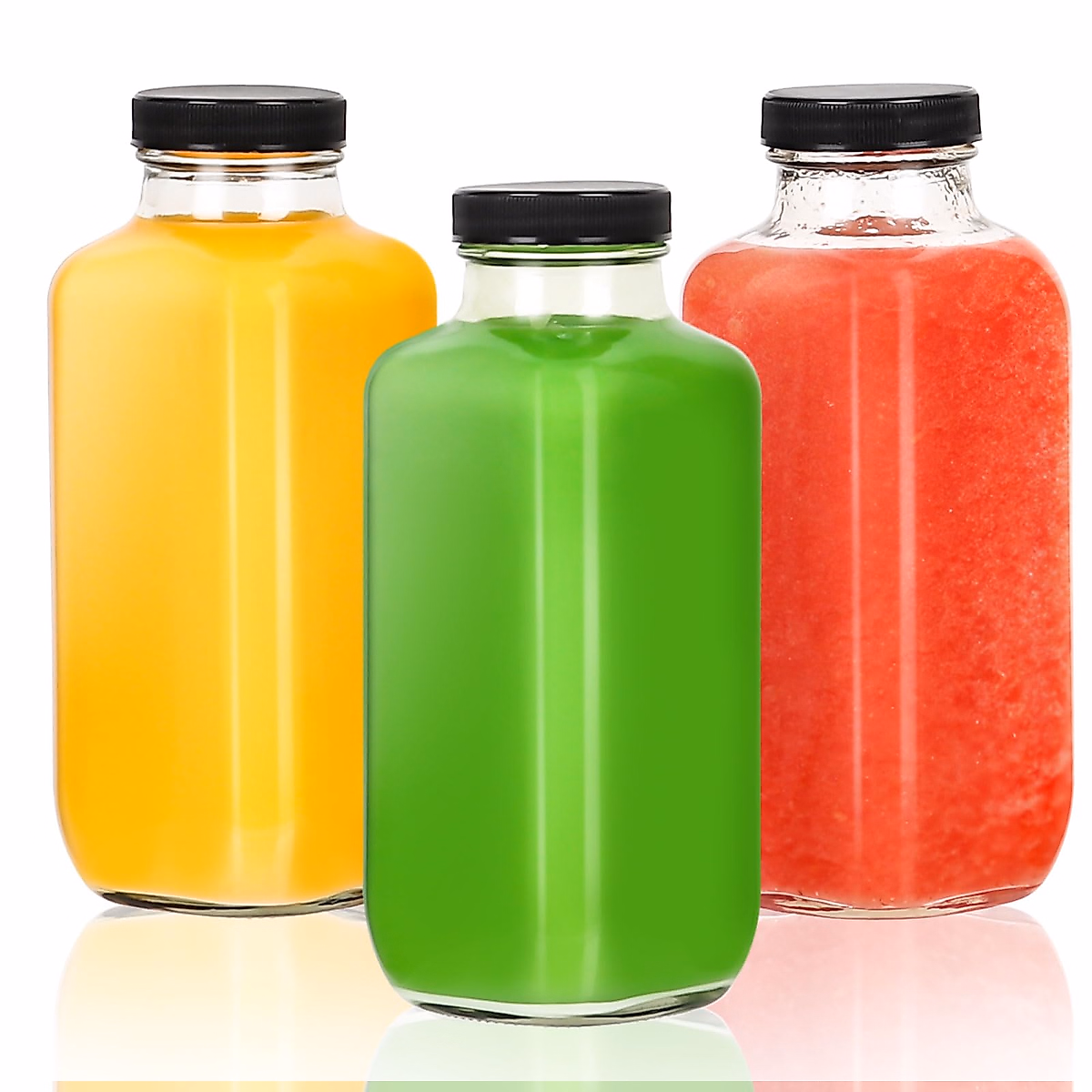 LEVGSAK 3 Pack 16 oz Glass Juice Bottles with Lids,Reusable Glass Drinking Bottles,Clear Water Bottles Drinking Jars for Juicing,Smoothies,Water,Milk,Kombucha Storage,Wellness