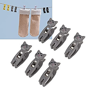 Cat Design Chip Clips, 6pcs Plastic Chip Bag Clip Kitchen Clips Multifunctional Small Clips for Bread Bag, Potato Chip Bag Clothesline Clip(Grey)
