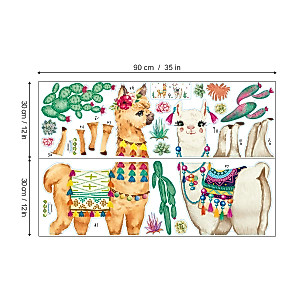 decalmile Large Llama Wall Decals Tropical Cactus Plants Wall Stickers Baby Nursery Kids Bedroom Living Room Wall Decor (H: 24 Inches)