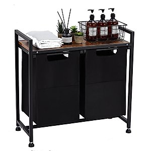 Laundry Hamper with Shelf, Laundry Basket 2 Section, Laundry Sorter, Cloest Storage and Organization, Clothes hamper with Table, for Bathroom, Bedroom, Restroom, Black