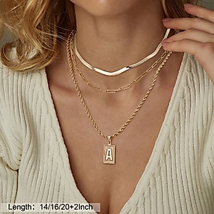 Layered Initial Necklaces for Women, 14K Gold Plated Layering Snake Choker Necklace Paperclip Chain Necklace Square Letter M Initial Necklace Gold Layered Necklaces for Women Gold Necklaces for Women