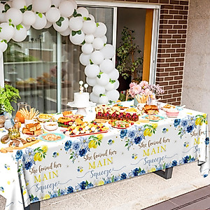 TEMYAXU 3Pieces She Found Her Main Squeeze Bridal Shower Tablecloth, 43 * 71Inch She Found Her Main Squeeze Lemon Tablecloth Lemon Bridal Shower Decorations for Lemon Bridal Shower Weddings Party