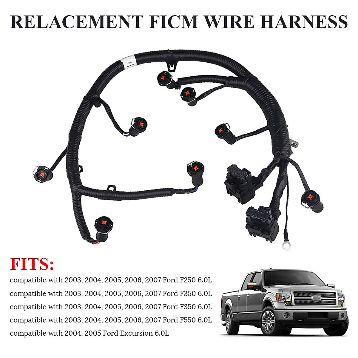 JDMON Compatible with FICM Fuel Injector Engine Complete Wire Harness Ford F250 F350 F450 F550 Excursion Powerstroke 6.0L Diesel 2004-2007 Replaces Part 5C3Z9D930A 5C3Z-9D930-A