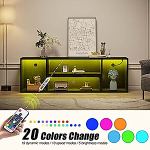 Rolanstar TV Stand, Deformable Stand with LED Strip & Power Outlets, Modern for 45/50/55/60/65/70 inch TVs, Gaming Entertainment Center Media 2 Pieces Console Cabinet, Black