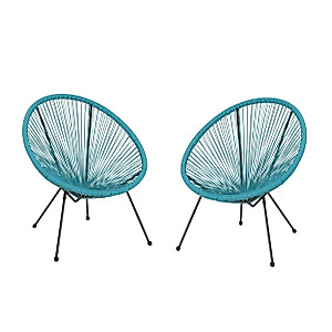 GDFStudio Outdoor Hammock Weave Chair with Steel Frame (Set of 2) - Teal and Black Finish