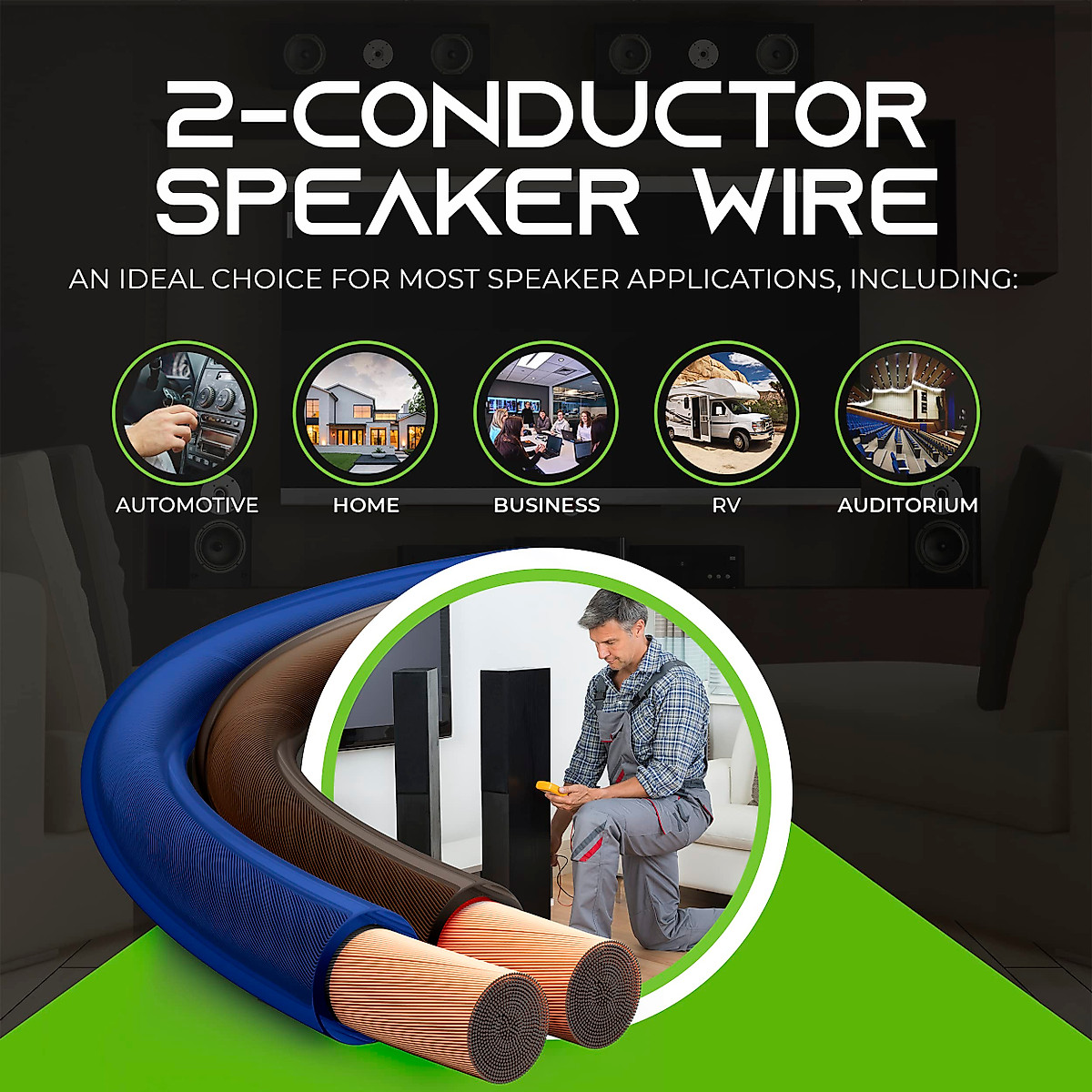 14 Gauge Car Speaker Wire, GearIT Pro Series (100 Feet, Soft Touch Translucent Blue/Black) Copper Clad Aluminum CCA 14 AWG Automotive Car Speaker Wire for Car Stereo, Car Audio Wiring Kit - 100ft