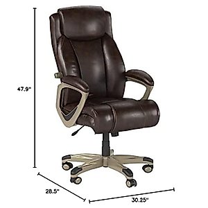 Amazon Basics Big & Tall Executive Computer Desk Chair with Lumbar Support, Adjustable Height and Tilt, 350Lb Capacity, Brown with Pewter Finish
