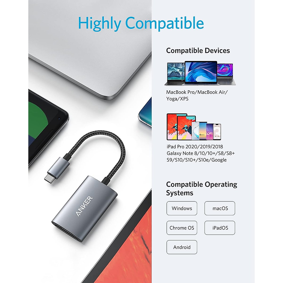 Anker USB-C SD 4.0 Card Reader, PowerExpand+ 2-in-1 Memory Card Reader, for SDXC, SDHC, SD, MMC, RS-MMC, Micro SDXC, Micro SD, Micro SDHC Card, UHS-II, and UHS-I Cards