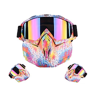 Eoncore Motorcycle Goggles Mask Detachable, Windproof Protect Padding Helmet Sunglasses Ski Goggles Road Riding UV Motorbike Glasses (Graffiti)