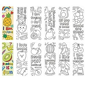 Anseal 60 PCS Color Your Own Bookmarks Bulk, 12 Styles DIY Bookmarks for Kids/Teens, Cute Fruit Bookmarks for Reading Lover, Fun & Personalized Bookmark for Students, Classroom Rewards Supplies