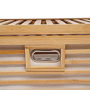 3-Tier Bamboo Laundry Hamper Cabinet Organizer Floor Stand Bathroom Storage Shelf Cabinet with Tilt Out Laundry Basket Dirty Clothes Bag for Laundry Room Bathroom Bedroom Closet