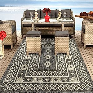 Antep Rugs Patio 6x9 Outdoor/Indoor Southwest Aztec Native Area Rug (Gray, 6'7" x 9')