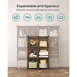 SONGMICS 6 Cube Storage Organizer, DIY Closet Shelf, Plastic Clothes Organizer, Modular Bookcase, 11.8 x 11.8 x 11.8 Inch Cubes, with Feet and Rubber Mallet, Rustic Brown ULPC111A01