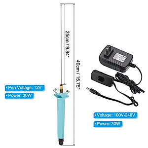 PATIKIL 25CM 30W 110V-240V Foam Cutting Pen Set, Electric Hot Foam Cutter Pen Cutting Tool with Start Switch & 30W Power Adapter for DIY Art Craft, Blue