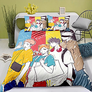 Anime Jujutsu Kaisen Bedding Sheet Sukuna Yuji Itadori Twin King Queen Full 3pcs Quilt Cover Pillow Cases Set