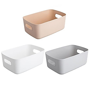 Plastic Storage Bin White Storage Basket with Handles Organizer for Kitchen Pantry Food Storage Containers Bedroom Bathroom Organizer Snack Storage Box Toy Baskets Organizer (3pcs-mix colors-L)
