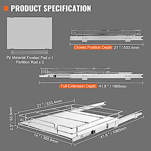 VEVOR 14"W x 21"D Pull Out Cabinet Organizer, Heavy Duty Slide Out Pantry Shelves, Chrome-Plated Steel Roll Out Drawers, Sliding Drawer Storage for Home, Inside Kitchen Cabinet, Bathroom, Under Sink