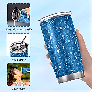 20oz Tumbler Bottle with Lid and Straw Hanukkah Stars Of David Insulated Coffee Ice Cup Vacuum Stainless Steel Shaker Bottle Travel Mug Water Cup Gifts