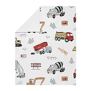 Sweet Jojo Designs Construction Truck Baby Boy Receiving Security Swaddle Blanket for Newborn or Toddler Nursery Car Seat Stroller Soft Minky - Grey Yellow Orange Red and Blue Transportation