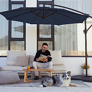 wikiwiki 10ft Patio Umbrellas Offset Outdoor Umbrella Cantilever hanging Umbrellas w/Infinite Tilt, Fade Resistant Waterproof RECYCLED FABRIC Canopy & Cross Base, for Yard, Garden & Deck (Navy Blue)