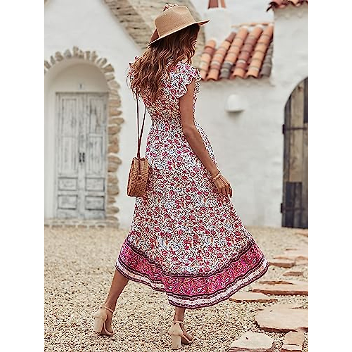 PRETTYGARDEN Summer Dresses for Women 2023 - V Neck Floral High Low Flowy Maxi Dress White
