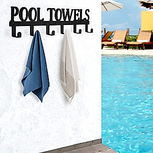 Pool Towel Rack Outdoor Towel Drying Rack Beach Towel Holder Poolside Towel Storage Wall Mounted Metal Hooks for Bath Towel, Robe Swimsuit, Coat, Bag, Keys