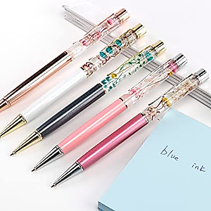 Ubabe Ballpoint Pens, 5pcs Blue Ink Metal Pens Purple/Grey/Rose Gold/White/Pink Cute Pens Liquid Dried Flower Pen for School Supplies Desk Accessories (Blue Ink)