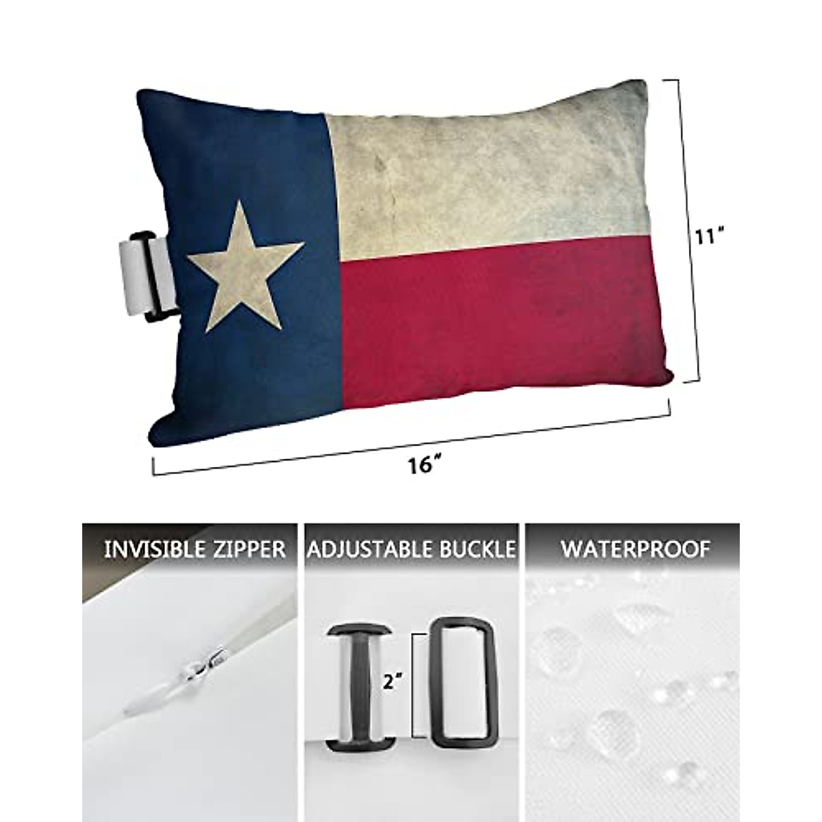 Recliner Head Pillow Ledge Loungers Chair Pillows with Insert Rustic America National Flag Lumbar Pillow with Adjustable Strap Outdoor Waterproof Patio Pillows for Beach Pool Chair, 2 PCS