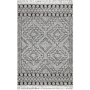 nuLOOM Vasiliki Moroccan Shag Tasseled Area Rug, 8x10, Grey