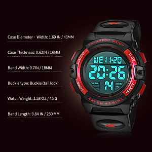A ALPHA Boys Watch, Digital Sport Outdoor Multifunctional Chronograph LED 50 M Waterproof Alarm Calendar Analog Watch for 3-15 Year Old Boys, Rubber Band