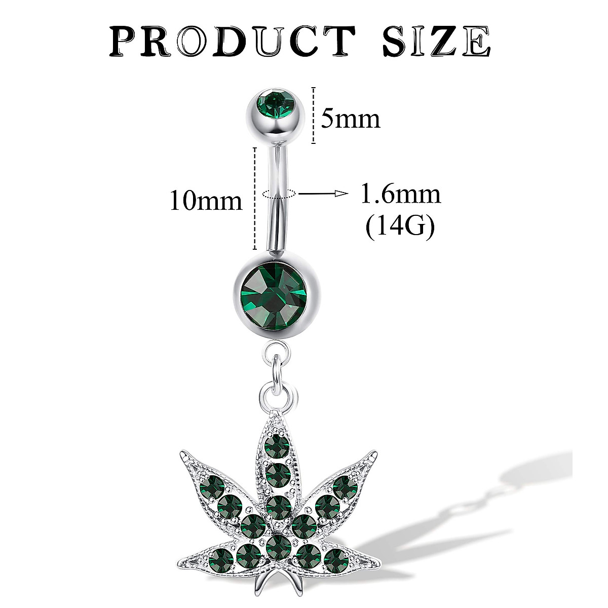 Drperfect 6PCS 14G Dangle Belly Button Rings Rose Gold Silver Plated 316L Stainless Steel Belly Button Piercing Jewelry for Women