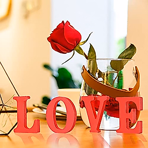 Love Wood Sign Table Decoration Red Freestanding Love Letter Table Centerpiece for Valentine's Day Home Table Decor(Red)