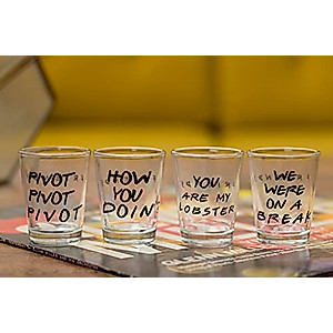 Silver Buffalo Friends Iconic Quotes Only 4 Pack Mini Glasses, 1.5 Ounces