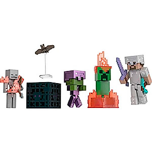 Mattel Minecraft Toys | Story Pack with 4 Action Figures and Accessories | Cave Conflict with Steve and Skeleton | Collectible Gift for Kids (Amazon Exclusive)
