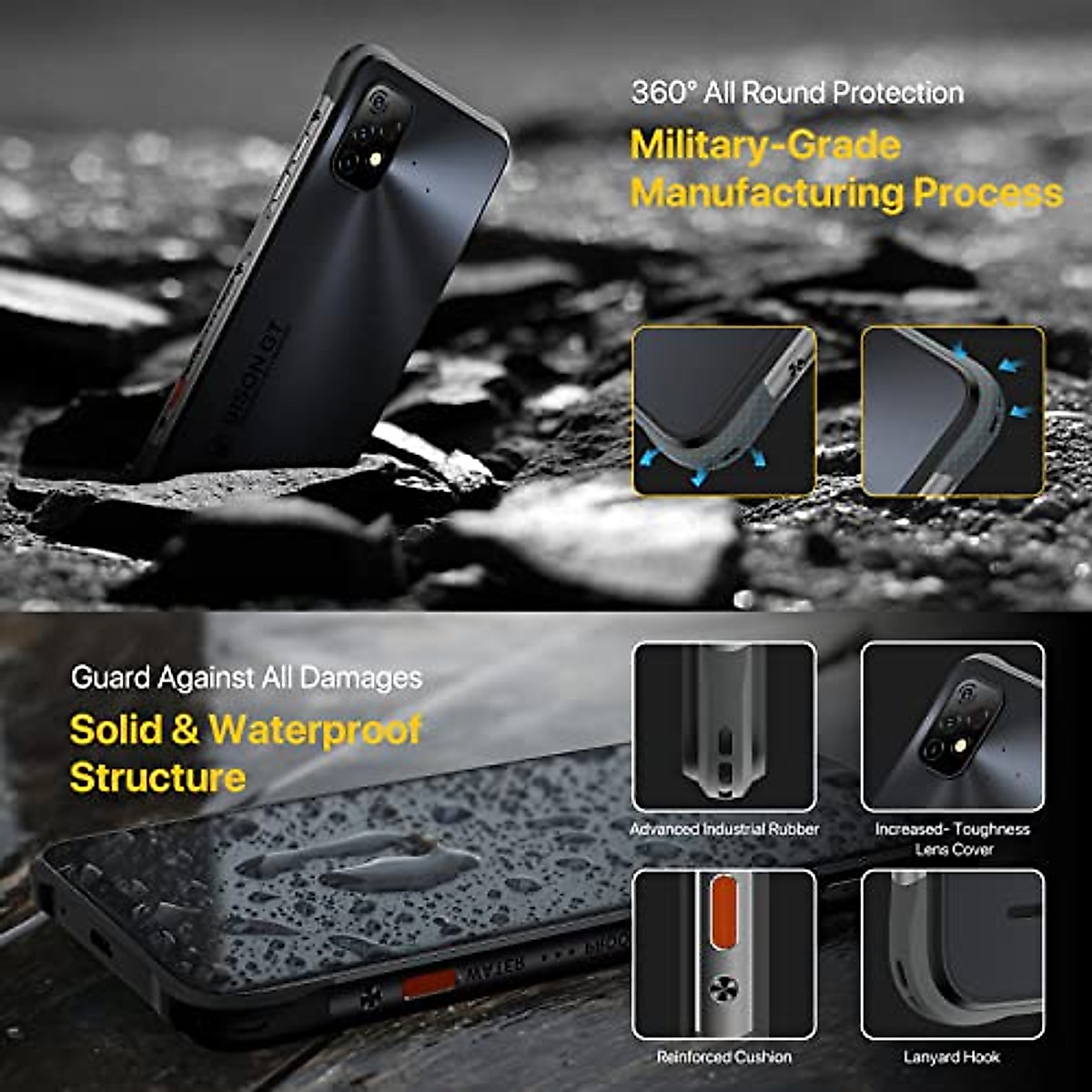 UMIDIGI Rugged Unlocked Smartphone, 6150mAh Battery, Bison GT2 8GB+128GB Android 12, 6.5"+FHD, G95 Octa-core, 64MP Triple Camera, NFC, 18W Fast Charge, IP68 & IP69K Waterproof Unlocked Cell Phone