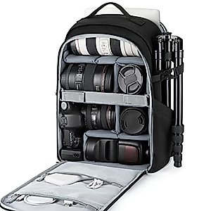 Camera Backpack,BAGSMART DSLR SLR Camera Bag Backpack Fits 15.6 Inch Laptop,Anti-Theft Waterproof Camera Case for Photographers,Men Women,with Rain Cover,Tripod Holder,Black