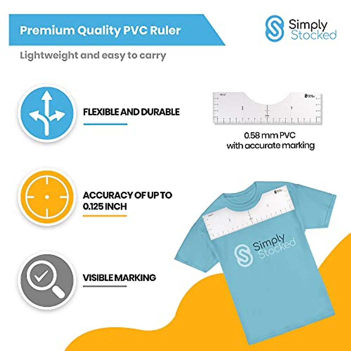 Simply Stocked Tshirt Ruler Guide for Vinyl Alignment - 4 Pcs of PVC T Shirt Rulers to Center Designs for Heat Press - 17.5, 16, 12 and 10 Inch Guides for T-Shirts of All Sizes (White)