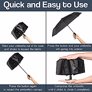 RainPlus Black/Galaxy Windproof Travel Umbrella - Compact, Automatic, Folding and Portable - Umbrellas For Rain for Men and Women - Car, Backpack, Purse, Strong & Wind Resistant